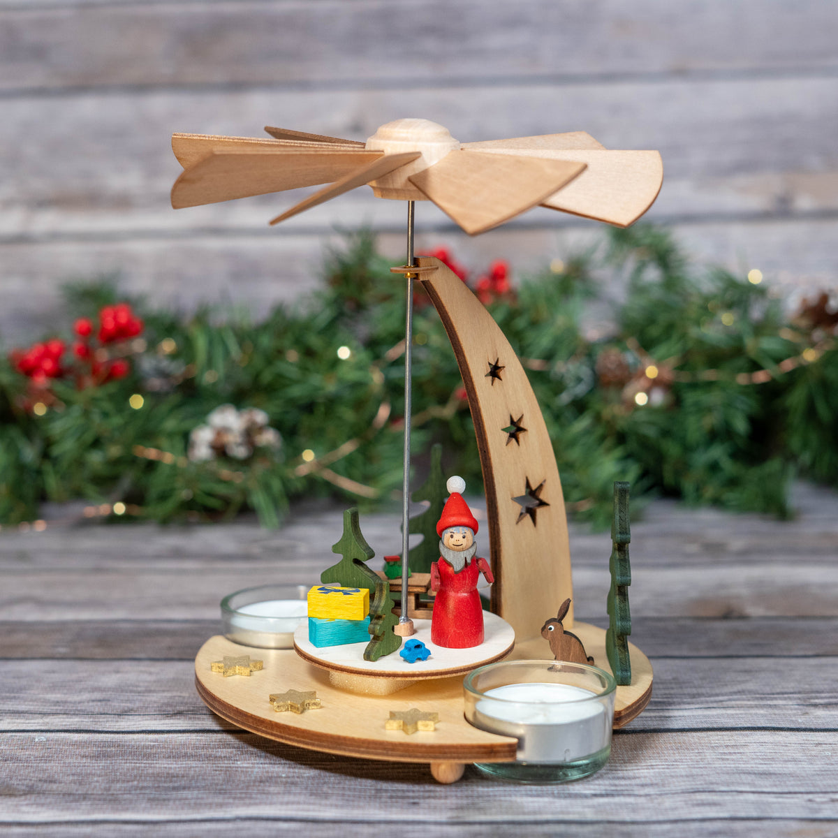 Handmade Santa Tea Light Pyramid, 20cm (7.9in) - German Decor – Seiffen ...