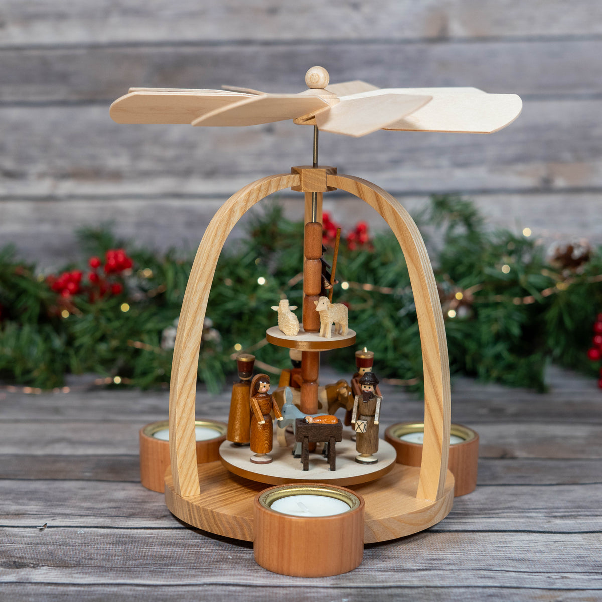 German Nativity Tee Light Pyramid 22x22x27cm | 8.5x8.5x10.5in – Seiffen ...