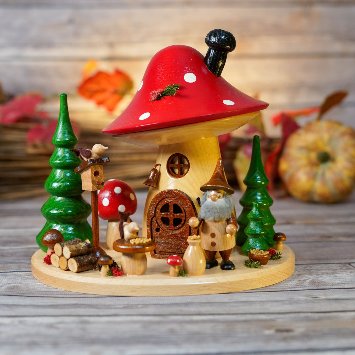 Authentic German Smoker 26cm Mushroom with Birds – Seiffen Haus