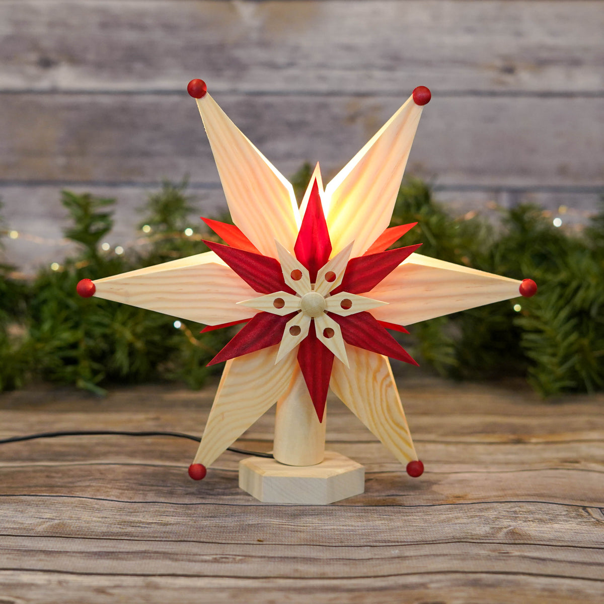 Tree Topper - Electric Red and Natural Wood Star – Seiffen Haus